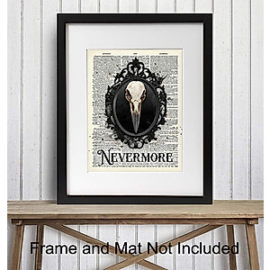 The Raven - Creepy Skull Wall Decor - Gothic Home Decor - Scary Wall Art - Goth Room Decor - Edgar Allan Poe Pagan Gifts - Medieval Decor - Nevermore