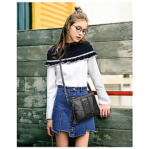 KARRESLY Women's Rivets Studded Shoulder Bag Black Tassel Clutch Bag Cross Body Bags(Black-3)