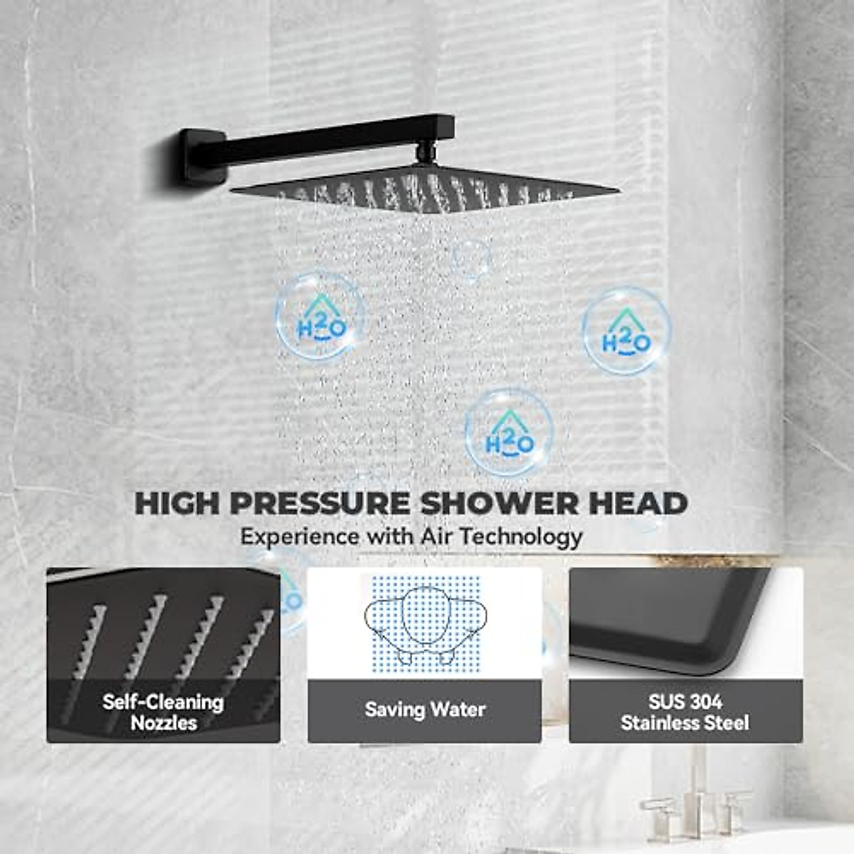 MONDAWE 12 IN Luxury Rain Mixer Combo System with 6-Jet and Handheld Spray, Wall Mounted Led Digital Display for 3-Spray Patterns, Matte Black