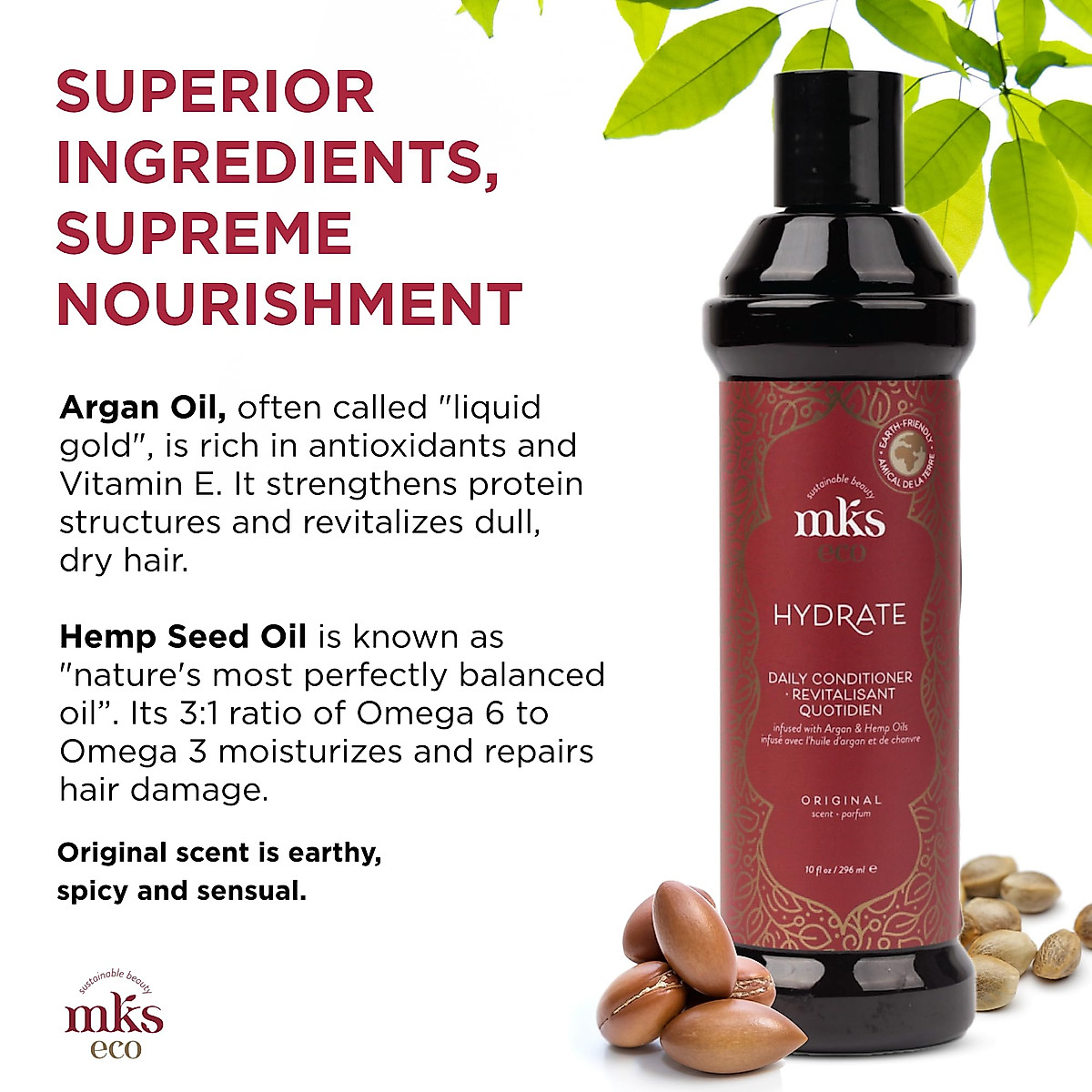 MKS eco Hydrate Conditioner, Original Scent - 10 fl oz - Nourish & Moisturize Hair, Protect Against Breakage - Moroccan Argan Oil, Hemp Seed Oil - Vegan, Cruelty Free