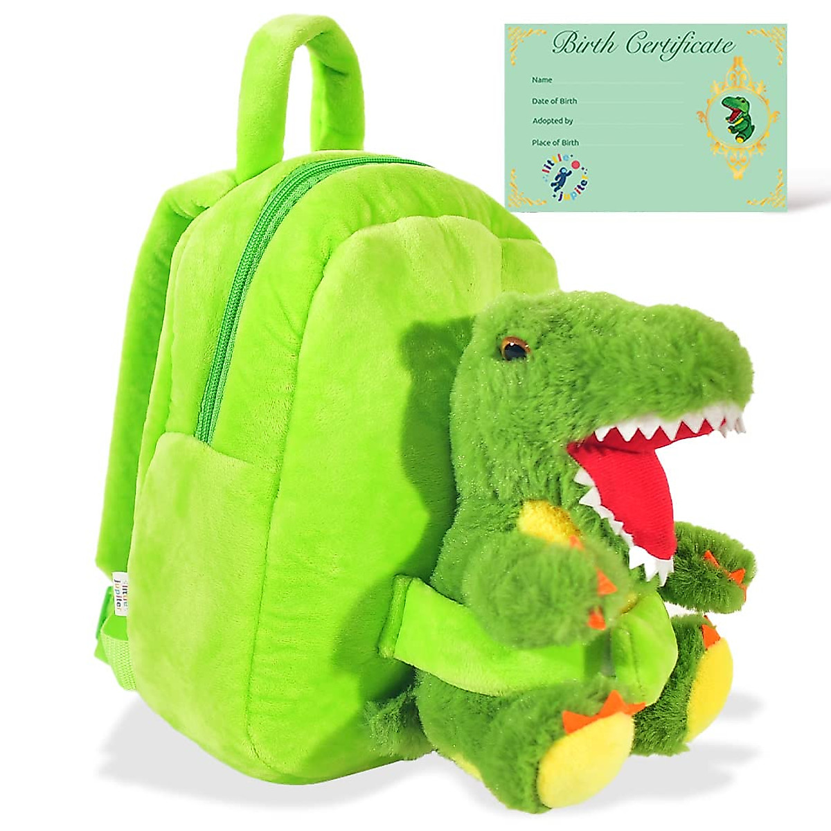 Pet Plush Dinosaur Stuffed Animal Backpack for Boys & Girls 3 - 4 - 5 Years Old w/ Removable T Rex Plush Toy - Backpack Dinosaur - Dinosaur Toys for Kids 3-5 w/ Dino Plushie Kid Animal Backpack (Green
