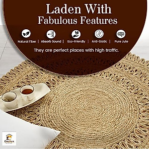 GRUHUM Round Jute Area Rug 3ft Natural Fiber Collection Handwoven Boho Charm Farmhouse Jute Area Rug Soft Braided Rug for Indoor Outdoor Kitchen Bedroom Living Hallways Enterways