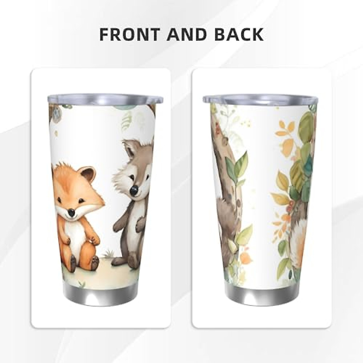 AYCZN Fox Couple 20 OZ Tumbler Stainless Steel Travel Coffee Mug, Fox Flower Insulated Water Bottle with Lid Leakproof Thermal Cup