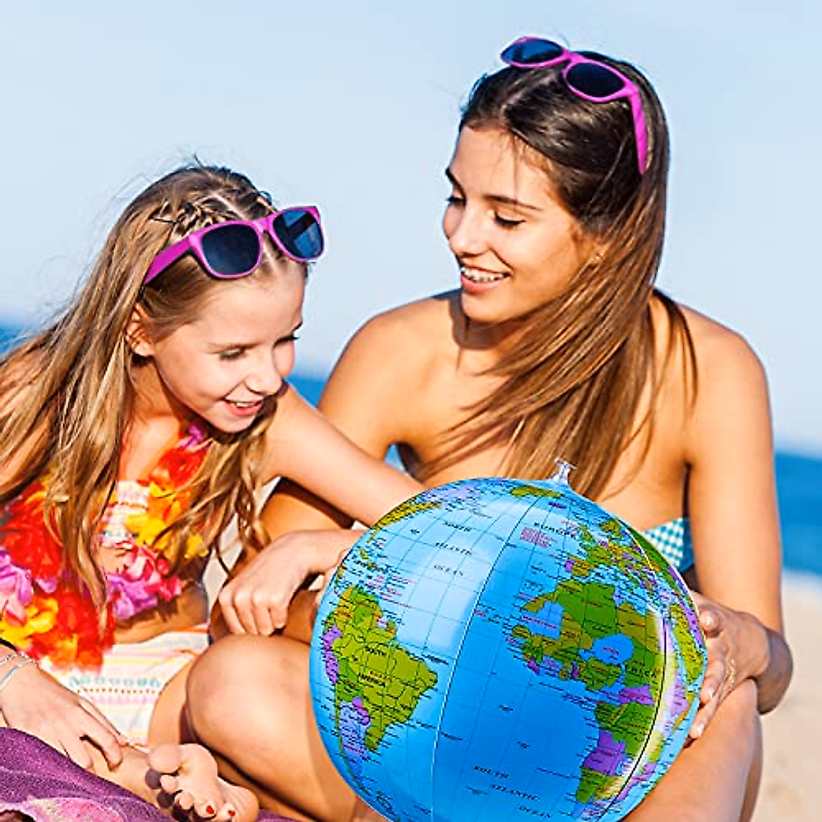 Globe Beach Ball Blow Up World Globe Inflatable Globe Beach Ball Earth Beach Ball Topographic Map Globes PVC Giant Globe Beach Ball for Kids School Classroom Geography Party Supplies (6 Pieces)