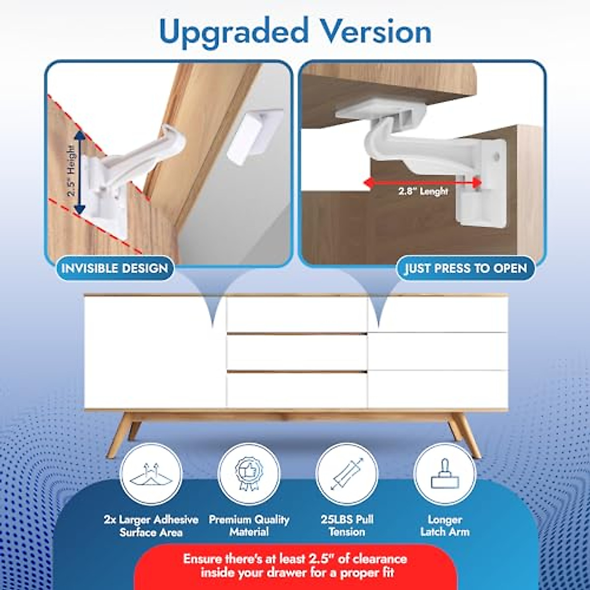 Invisible Drawer Safety Child Proof Cabinet Latches - 12Pack Drawer Locks Baby Proofing Cupboard Child Safety Latch with 2Pack Toddler Proofing Strap Locks - Easy to Install Baby Proof Cabinet Latches