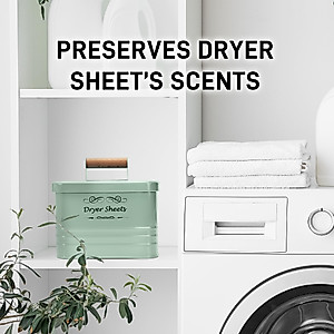 ELITAPRO Dryer Sheets Holder for Laundry Room - Farmhouse Dryer Sheet Box with Lid - Laundry Room Decor & Accessories - Metal Dryer Sheet Container for Laundry Room Organization & Storage (Mint)