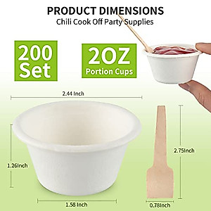 100 Set 2 oz Portion Cups Paper Souffle Portion Cups with Wooden Spoons Disposable Chili Cook Off Sample Cups for Party Supplies (100)