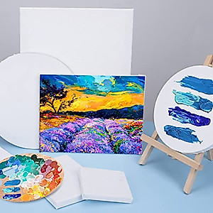 14 Packs Stretched Canvases for Painting,Multi Pack 11x14, 9.44x12, 8x10, 5x7, 4x4, Round Canvas with 8x8,10x10(2 of Each), Blank Primed Canvas for Oil Paint,Acrylic Paint,for Beginner,Artist.