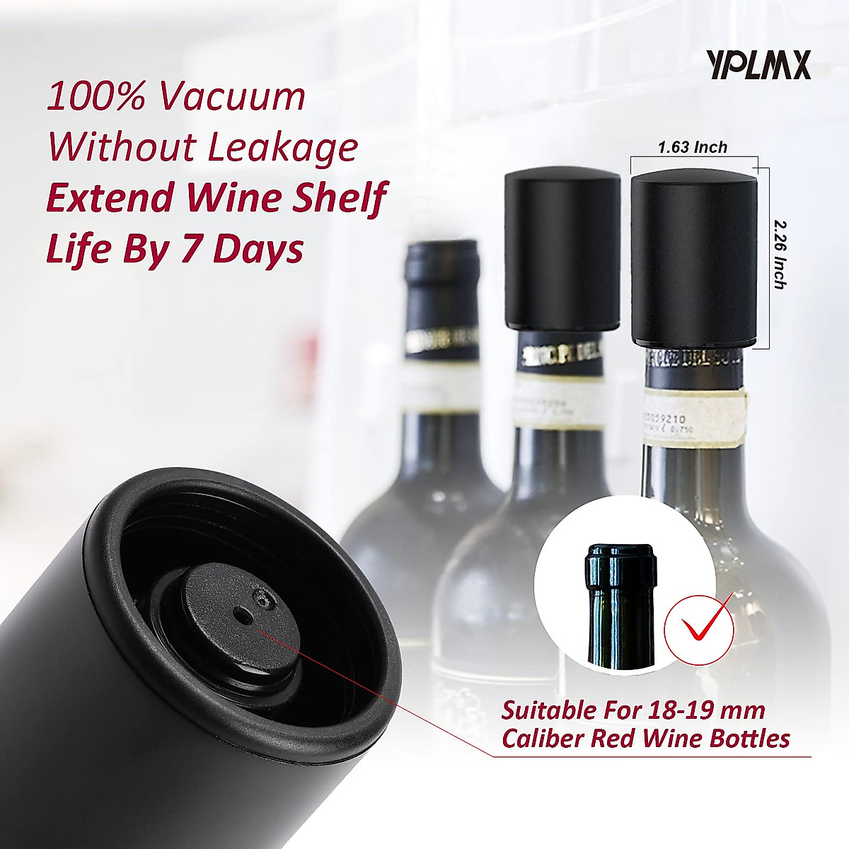[2-Pack] YPLMX Vacuum Wine Bottle Stopper. The Built-In Vacuum Pump Sucks Air Away And Keeps The Wine Fresh. High-End Stoppers Can Be Reused. The Best Gift For Wine Lovers (Black)