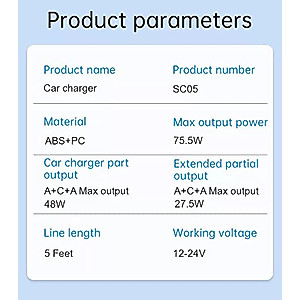 Impulsiqs 6 Port USB C Car Charger Adapter – 75W Car USB Charger Multi Port 5 ft Backseat Extension - 12v Cigarette Lighter USB Charger Plug - Super Fast Type C PD3.0 QC3.0 Compatible with iPhone