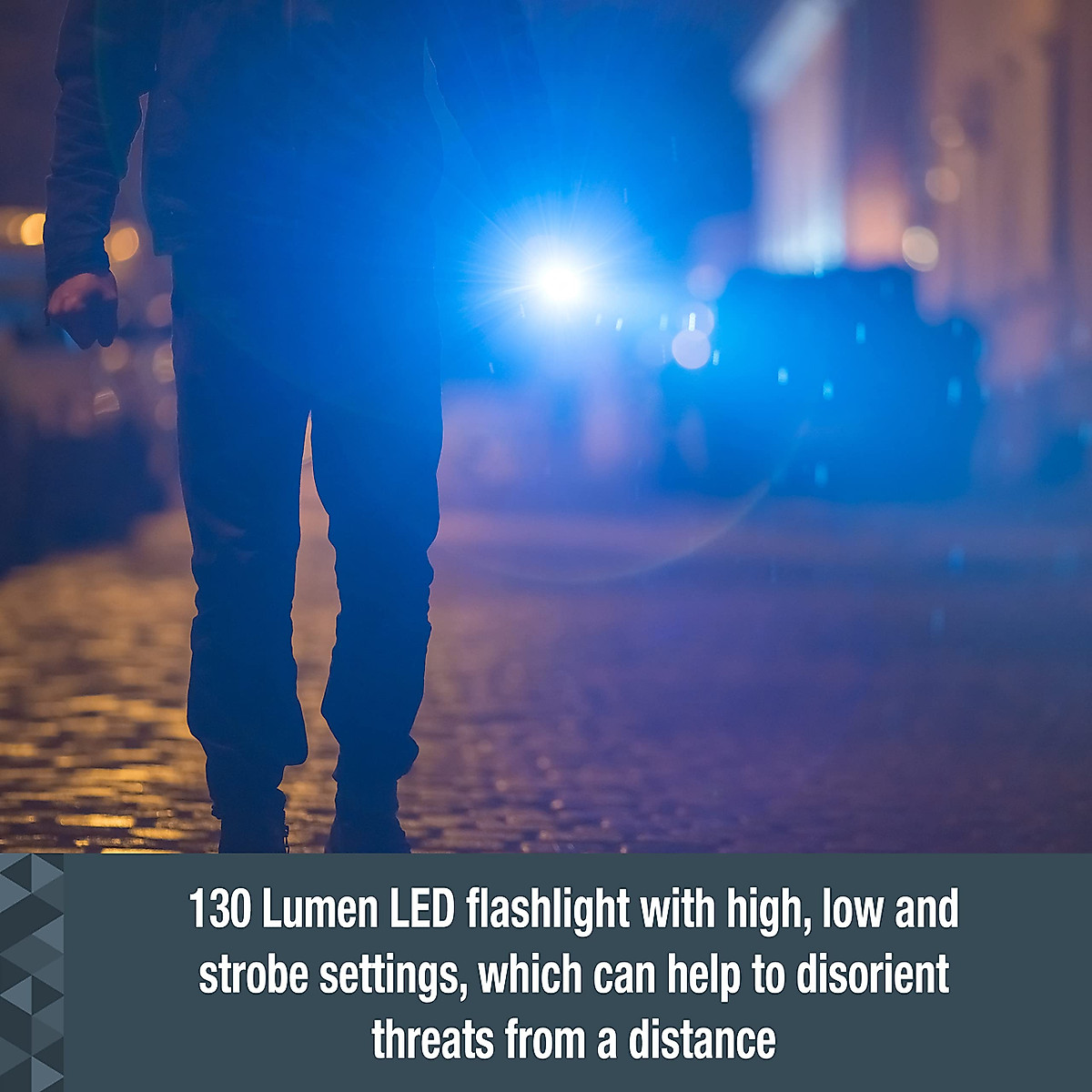 SABRE 2-in-1 Tactical Stun Gun with LED Flashlight, Self Defense Stun Gun with 2.517 µC Charge Produces Intolerable Pain, 130 Lumen LED Light, Safety Switch, Belt Holster, Rechargeable Battery