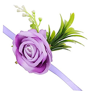 Abaodam 4pcs Wrist Flower Bridesmaid Bracelets Wedding Decorations Wrist Corsage Bride Wristband Decors Bride Wrist Flower Wedding Corsage Wristlet Wedding Supplies Purple The Flowers Lace