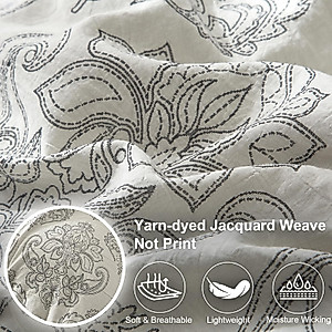Grassix Linen Duvet Cover King - Paisley Jacquard Linen Cotton Blend Duvet Cover Set, Textured King Size Duvet Cover Soft Breathable, 1 Comforter Cover 104"x90" & 2 Pillowcases, Grey