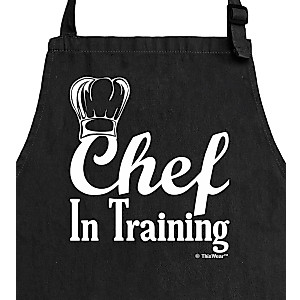 ThisWear Chef in Training Funny Apron for Kitchen Two Pocket Apron Black