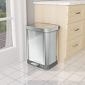 Glad Stainless Steel Step Trash Can with Clorox Odor Protection | Large Metal Kitchen Garbage Bin with Soft Close Lid, Foot Pedal and Waste Bag Roll Holder, 13 Gallon, All Stainless