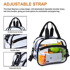 Clearworld Stadium Approved Clear Lunch Bag,See Through Lunch Box with Adjustable Strap and Front Zipper Pocket,Easy to Clean and Water Resistant Tote Bag for Work, School, Concerts,Sports