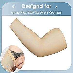 8 Pieces Plus Size Full Arm Sleeves UV Sun Tattoo Arm Sleeve Cooling Arm Compression Covers Tattoo Cover Up for Women Men (Beige)