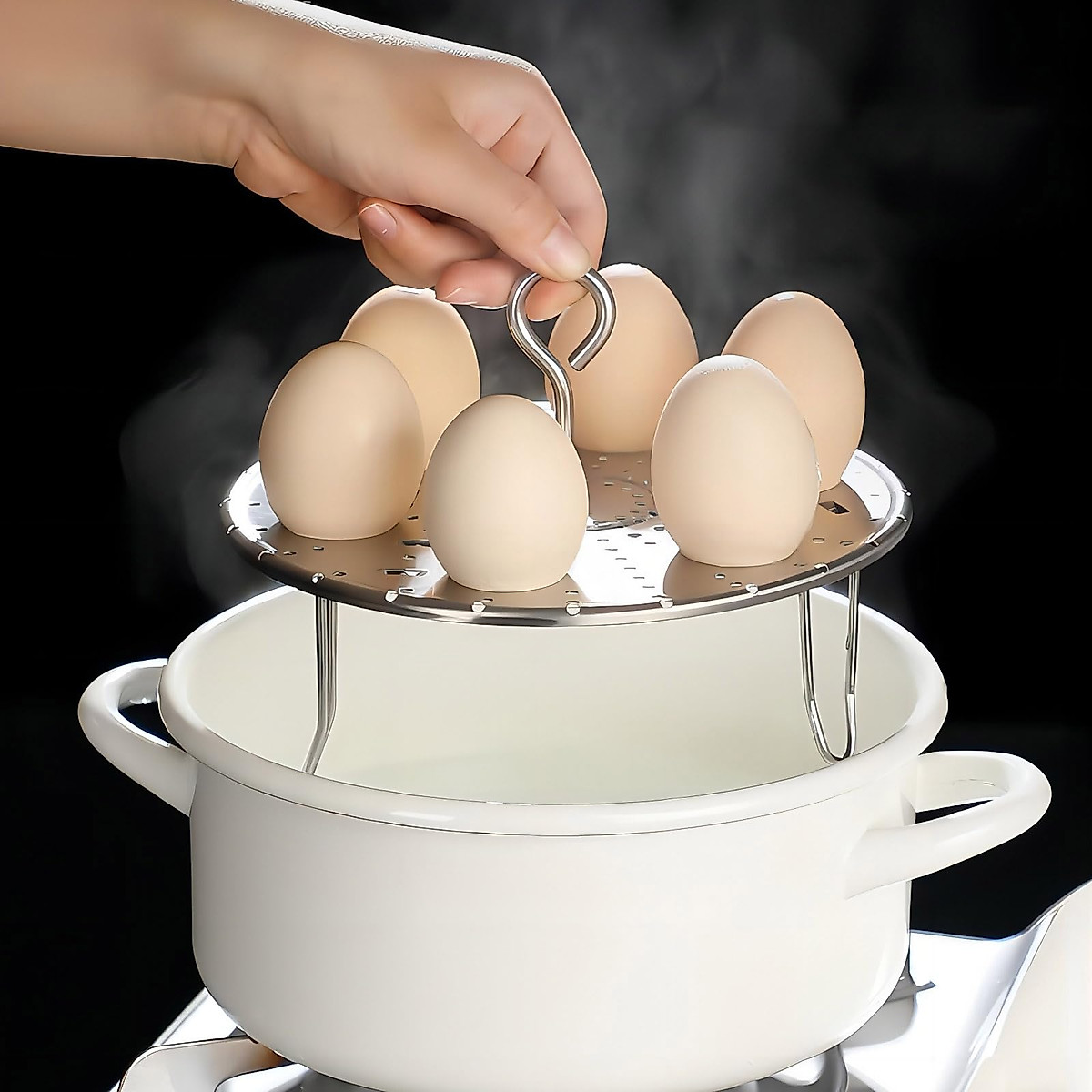 Egg Steam Rack Multipurpose Trivet for Instant Pot Accessories Fit 6,8 Qt Pressure Cooker, Stainless Steel Egg Cooker for Hard Boiled Eggs, Cook 14 Eggs, 2 Pack Stackable Steamer For Cooking Rack