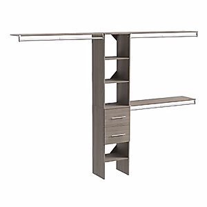 ClosetMaid SuiteSymphony Wood Closet Organizer Kit with Tower 3 Hang Rods, Top Shelves, 2 Drawers, Modern, Fits Spaces 5-9 ft. Wide, Graphite Grey