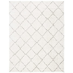 SAFAVIEH Arizona Shag Collection Area Rug - 9' x 12', Ivory & Beige, Diamond Trellis Design, Non-Shedding & Easy Care, 1.6-inch Thick Ideal for High Traffic Areas in Living Room, Bedroom (ASG742A)