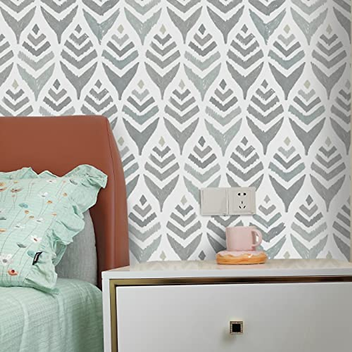 Grey Leaf Wallpaper Peel and Stick Wallpaper for Bedroom Bathroom Boho Contact Paper for Cabinets Bathroom Removable Wallpaper Self Adhesive Modern Waterproof Vinyl Wallpaper Kitchen 17.3‘’×78.7‘’