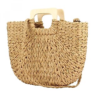 Straw Crossbody Bag - Large Top Handle Bags - Woven Rattan Shoulder Bags Summer Beach Handbags for Women (Brown)