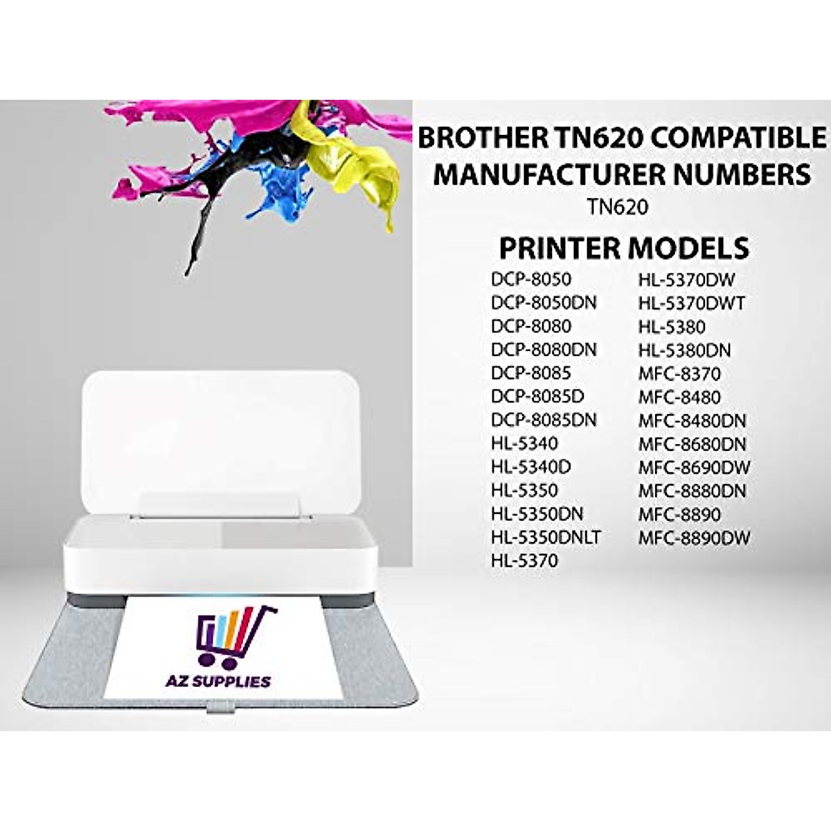 AZ SUPPLIES Compatible Toner Cartridge Replacement for Brother TN620 DCP-8050DN-8080DN-8085D-8085DN HL-5340D-5350DNLT-5370DW-5370DWT-5380DN MFC-8370-8480DN-8680DN-8690DW-8880DN-8890DW Black 2 Packs
