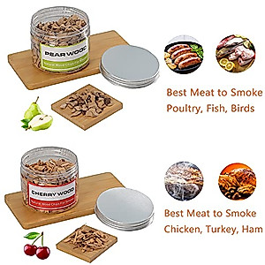 Natural Wood Chips for Smoker Grill and Smoking Gun 6 pcs Wood Chips Pecan, Oak, Cherry, Apple, Peach and Pear About 8oz Each Great for Smoking Beef Pork Chicken Fish and Whisky