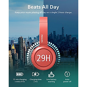 PHILIPS H4205 Wireless Headphone,On-Ear Bluetooth Headphone with BASS Boost,Quality Sound,32mm Drivers,29-Hour Battery Life,Fast Charging,Lightweight,Adjustable Cushioned Headband,Soft Ear Cups,Red