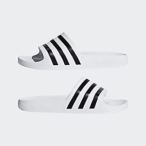 adidas unisex adult Adilette Aqua Slide Sandal, White/Core Black/White, 13 Women Men US