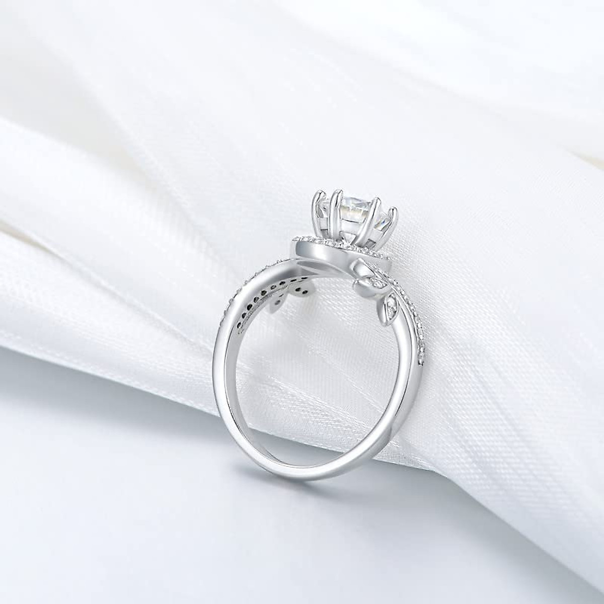 1.38 Carat (ctw) D-VVS1 moissanite engagement rings for women Platinum Plated Silver moissanite rings-Y-5.5