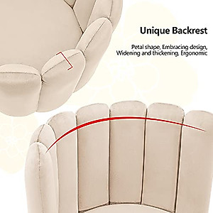 CLIPOP Living Room Barrel Accent Chair, Modern Velvet Kitchen Dining Chair, Vanity Chair with Metal Leg, Scalloped Silhouette, Cozy and Soft Padded, Armless Leisure Makeup Chair for Bedroom, Cream