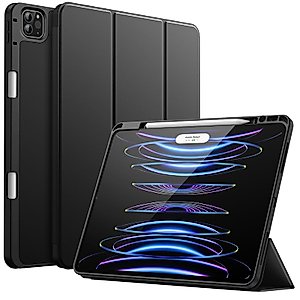 JETech Case for iPad Pro 12.9-Inch (6th/5th Generation, 2022/2021 Model) with Pencil Holder, Support 2nd Pencil Charging, Slim Tablet Cover with Soft TPU Back, Auto Wake/Sleep (Black)