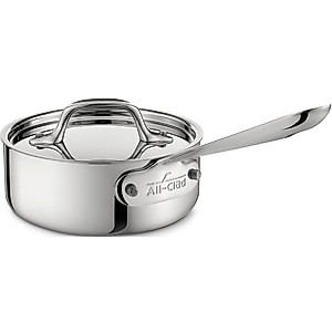 All-Clad D3 3-Ply Stainless Steel Sauce Pan 1 Quart Induction Oven Broiler Safe 600F Pots and Pans, Cookware Silver