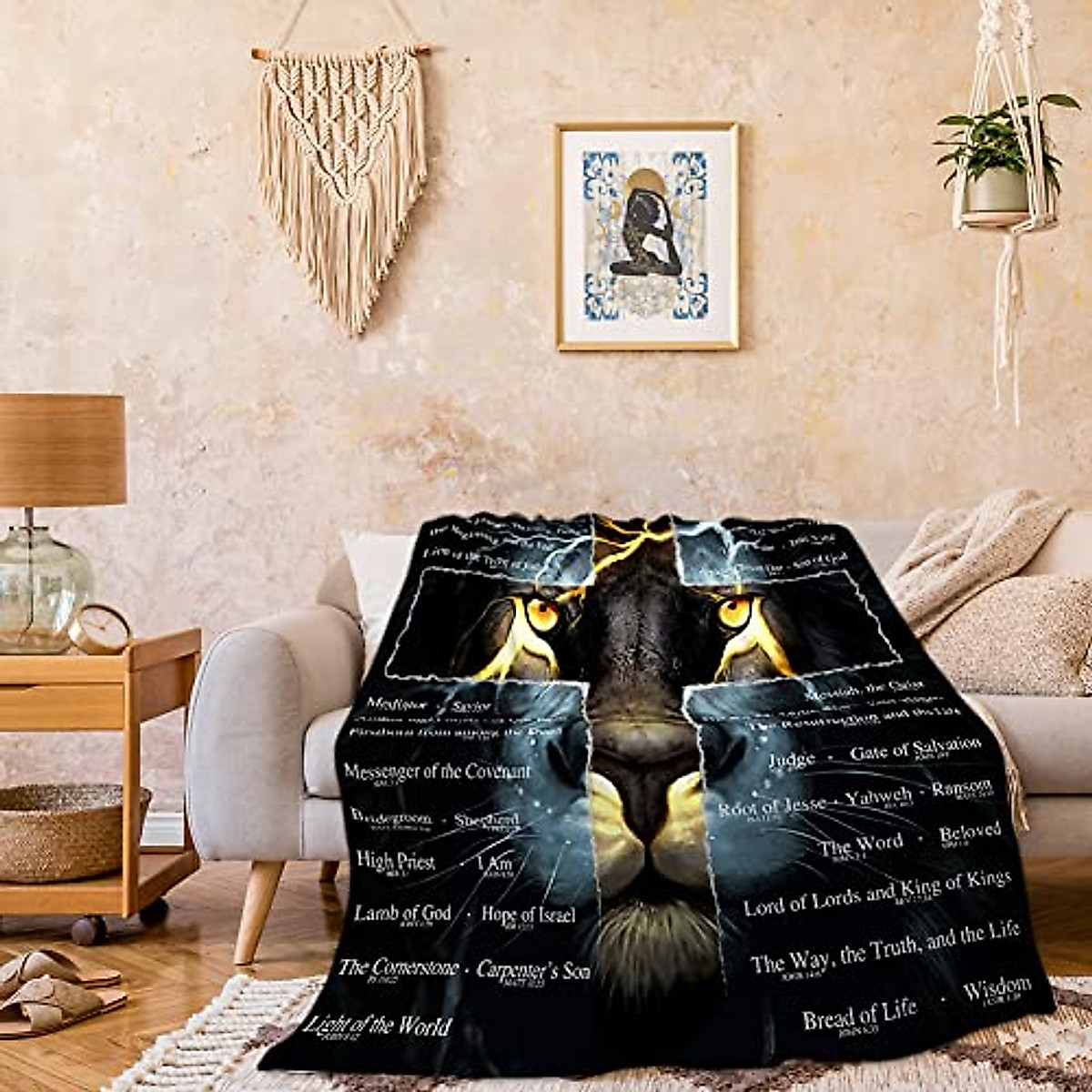 Bible Verse Throw Blanket Lion Throw Blanket 50x60 Inch Ultra-Soft Micro Fleece Blanket Religious Blanket Christian Blanket Gifts for Women Men Home Living Room Decoration for Kids Adults