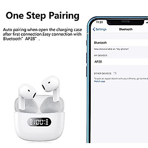 Bluetooth Headphones Wireless Earbuds for iPhone/Android, Noise Cancelling Immersive Waterproof Wireless Earphones with Charging Case Compatible with iPhone 14/13/12/11/SE/X/8/7/iPad/Android - White