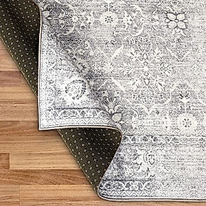 ReaLife Machine Washable Rug - Stain Resistant, Non-Shed - Eco-Friendly, Non-Slip, Family & Pet Friendly - Made from Premium Recycled Fibers - Vintage Distressed Trellis - Silver Ivory, 2'6" x 8'