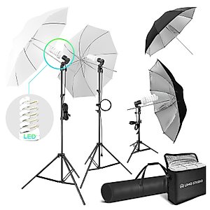 LimoStudio, 900W LED Output Lighting Series, LMS104, Soft Continuous LED Lighting Kit for White and Black Umbrella Reflector with LED Spiral Bulbs, Accessory and Carry Bag