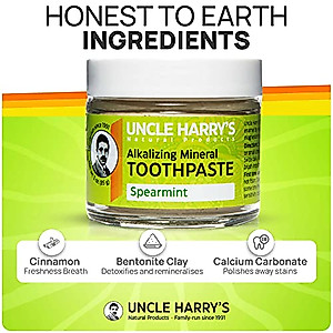 Uncle Harry's Spearmint Remineralizing Toothpaste | Natural Whitening Toothpaste Freshens Breath & Promotes Enamel | Vegan Fluoride Free Toothpaste