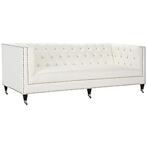 Safavieh Couture Home Miller White Leather and Chateau Brown Tufted Sofa