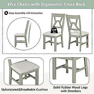 Voohek Kitchen Dining Set, 5-Piece Round Wood Table and Chair, Classic Family Furniture for Dinette, Compact Space, Green