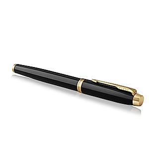 PARKER IM Rollerball Pen, Black Lacquer Gold Trim with Fine Point Black Ink Refill, Gift Box (1931659), Black and Gold
