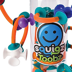 Fat Brain Toys Squigz Toobz Set - 36 Piece Fidget Tubes Suction Cup Toys, BPA Free Silicone Sensory Toys for Girls and Boys - Includes Zippered Storage Bag