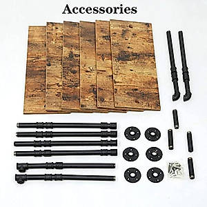 ZIOTHUM 6-Tier Industrial Pipe Shelves Shelf Shelving Rustic Wood Metal Wrought Iron Ladder Bookcase Bookshelf Wall Mounted Mount DIY Loft Vintage Floating Hanging Storage Display (23.6x9.8x78.7”)