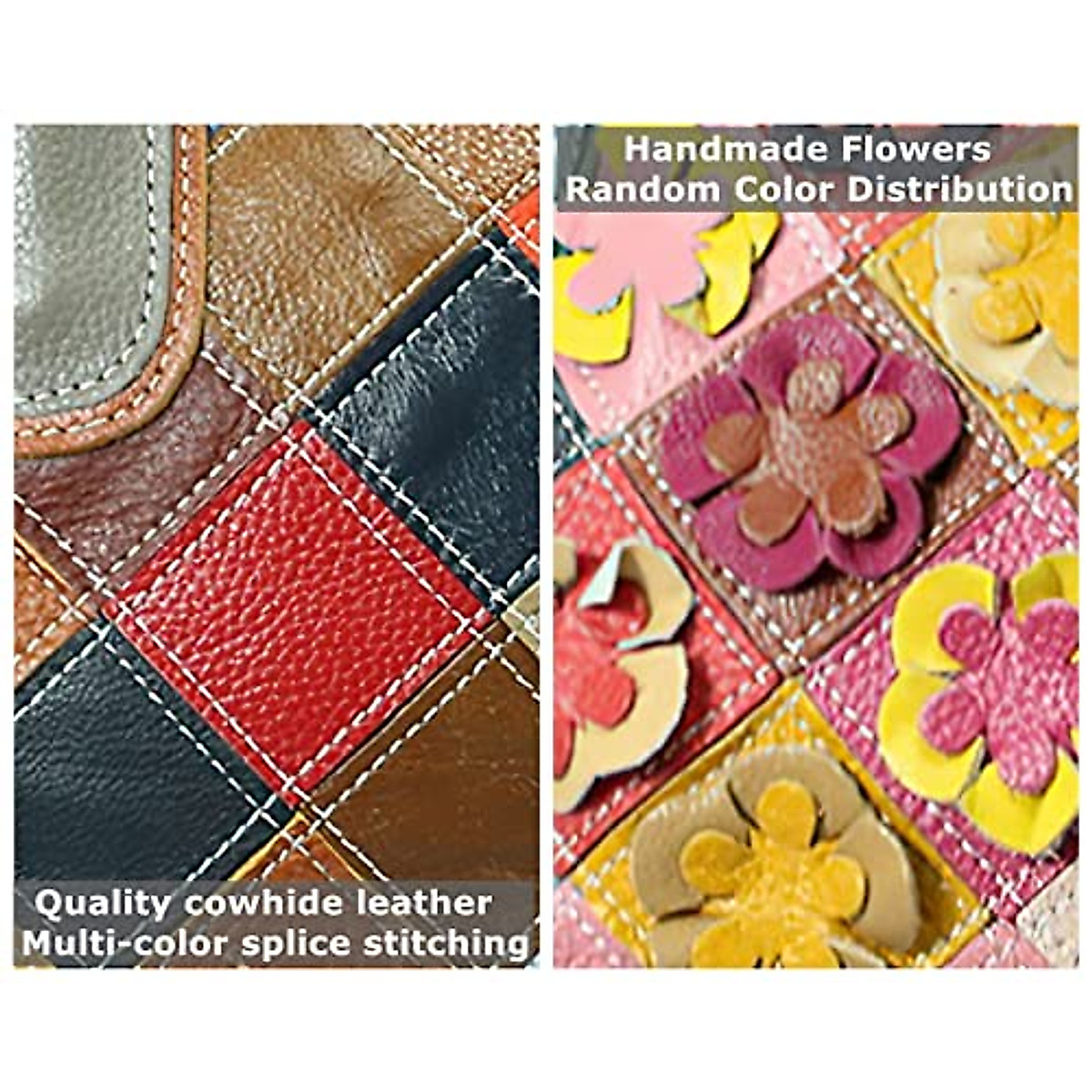Maxzoom Womens Genuine Leather Hobo Bag Colorful Shoulder Handbag Purses with Contrast Color Patchwork and Handmade