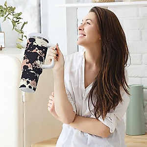 GKCLOCK 40 oz Tumbler with Handle and Straws, Insulated Reusable Stainless Steel Travel Coffee Mug Water Bottle for Office & Outdoor, Cupholder Friendly (Pink Camouflage Style)