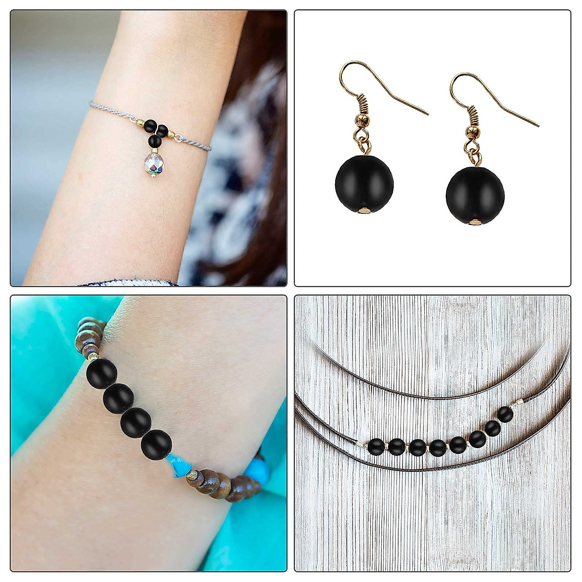 Ecally 300 Pieces Black Matte Onyx Beads Natural Black Agate Round Beads Frosted Onyx Gemstone Loose Beads for Bracelet Necklace Jewelry DIY Making (6 mm)