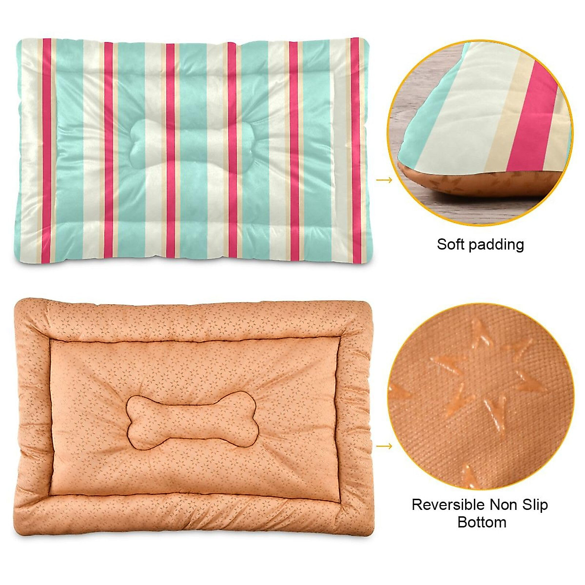 Coikll Simple Stripes Pet Bed Pad Soft Dog Bed Mat with Anti-Slip Bottom, Machine Washable Crate Pad Mattress for Dog Sleeping- 24 * 18inches