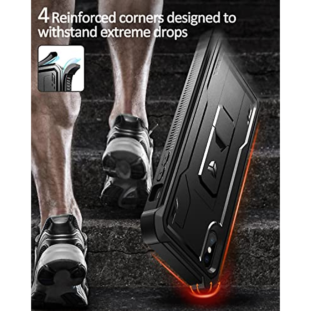 Dexnor for iPhone X/iPhone Xs Case, [Built in Screen Protector and Kickstand] Heavy Duty Military Grade Protection Shockproof Protective Cover for iPhone X/iPhone Xs, Black