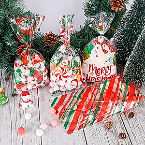 SUPERLELE 170pcs Christmas Cellophane Bags Candy Cookie Storage Christmas Treat Bags with 180pcs Twist Ties Party Favor 5.9x11in 10 Styles